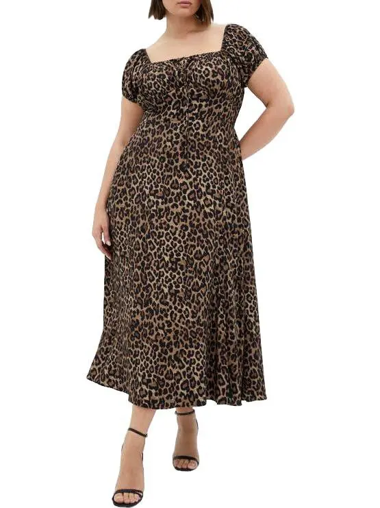 City Chic Puff Sleeve Maxi Dress - Leopard