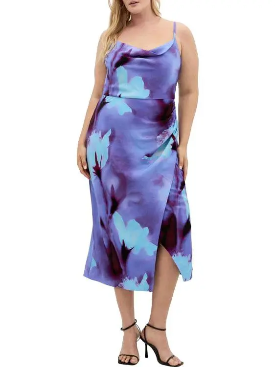 City Chic Mariana Printed Cowl Neck Midi Dress - Azure Floral