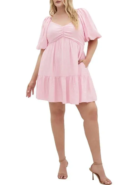 City Chic Mindy Puff Sleeve Dress - Heavenly Pink