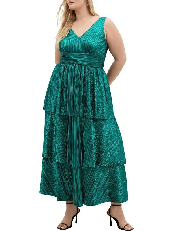 City Chic Metallic Tiered Maxi Dress - Emerald
