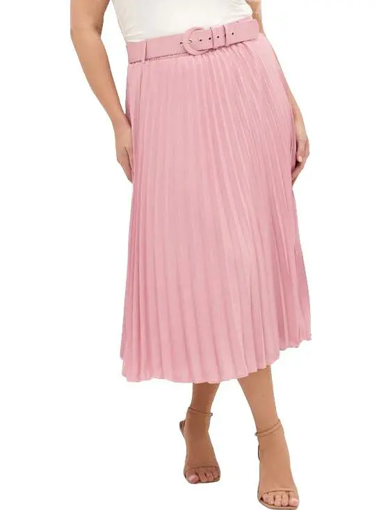 City Chic Pleated A-line Skirt With Belt - Dusty Rose