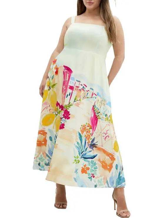 City Chic Sorrento Placed Print Midi Sundress - Sorrento Summer