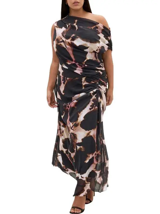 City Chic Floral One-shoulder Maxi Dress - Sunset Bloom