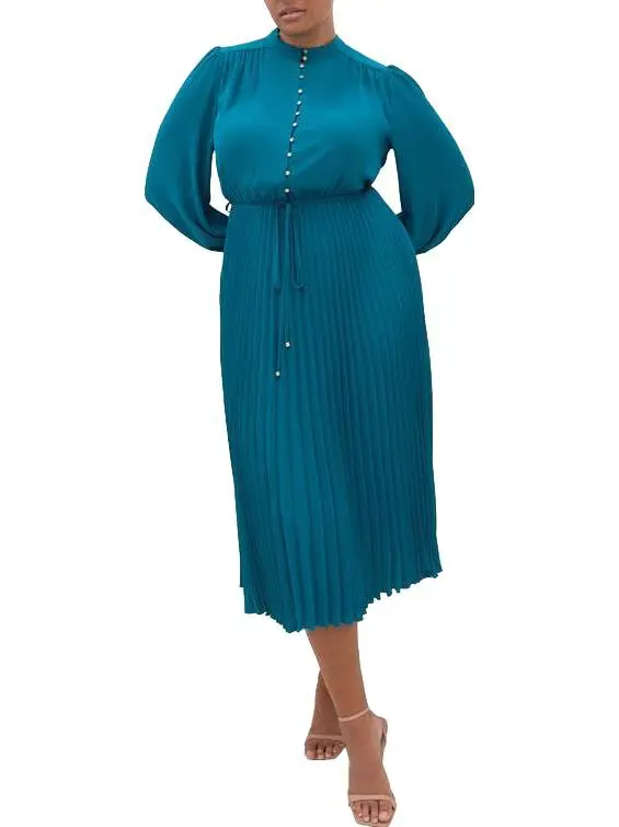 City Chic Halle Long Sleeve Pleated Maxi Dress - Jade
