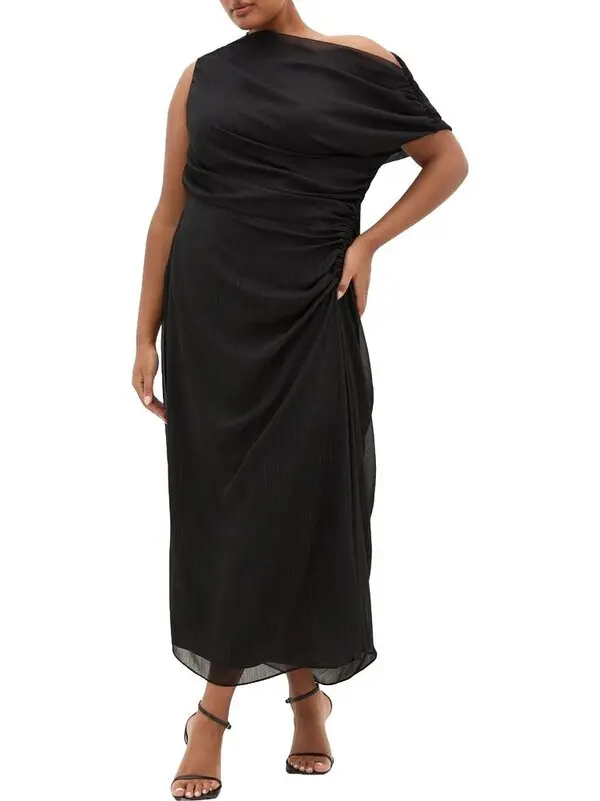 City Chic Vivid One-shoulder Maxi Dress - Metallic Black