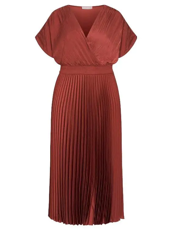 City Chic Elia Faux Wrap Pleated Dress - Sienna