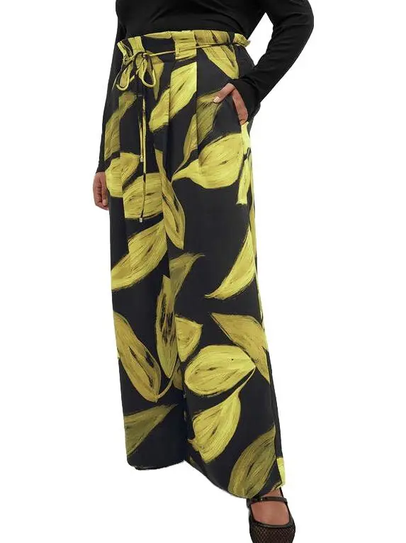 City Chic Shania Paperbag Waist Wide Leg Pants - Abstract Zest