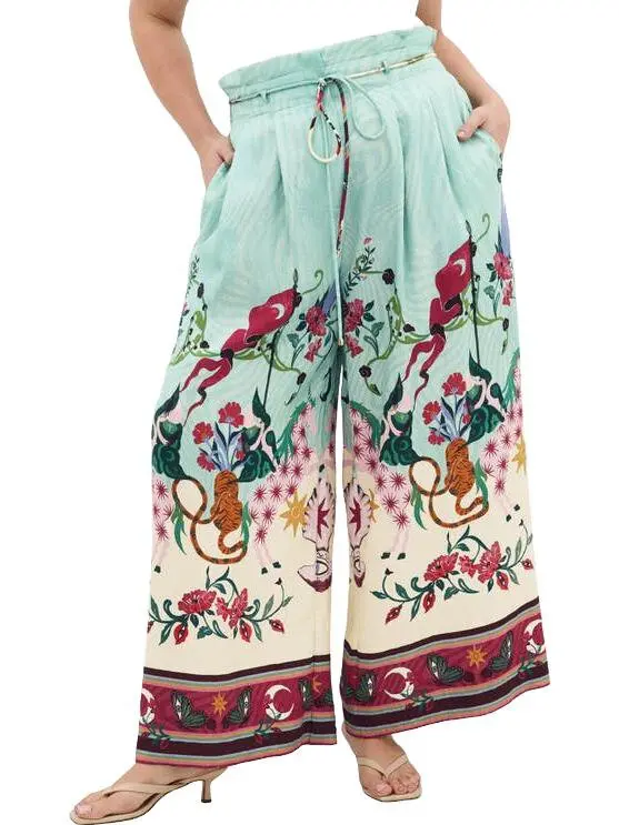 City Chic Athena Mixed Print Wide Leg Pants - Hero Dreamscape
