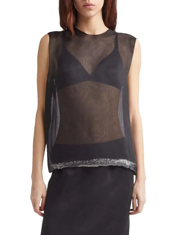 JULIE KEGELS Glitter Edge Silk Organza Top - Black