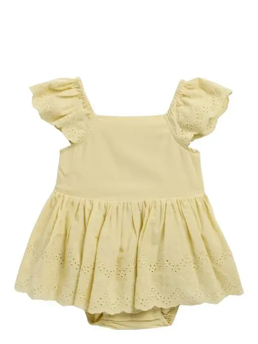 RYLEE + CRU Remi Eyelet Cotton Skirted Bodysuit - Citron