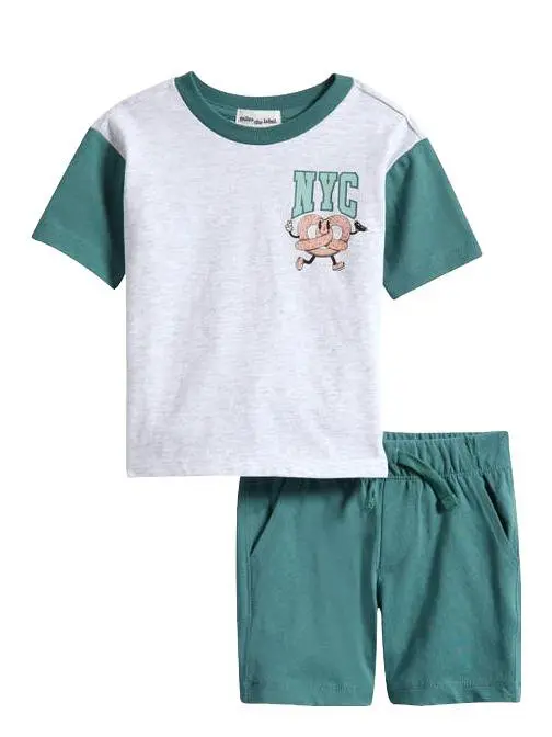 MILES Cotton Graphic T-shirt & Cargo Shorts Set - Teal
