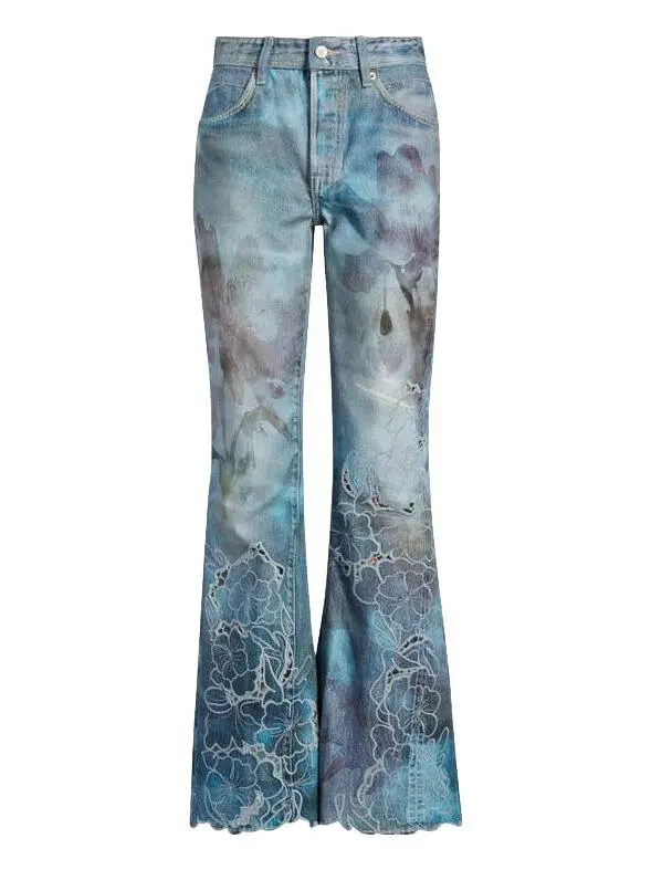 Free People West Coast Illusions Printed Jeans - Watercolor Blooms Co