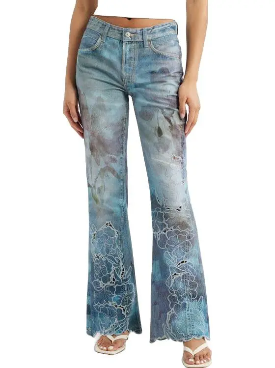 Free People West Coast Illusions Printed Jeans - Watercolor Blooms Co