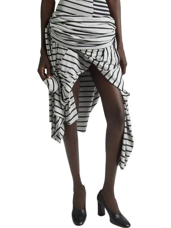 Vaquera Stripe Jersey Asymmetric Skirt - Black Grey