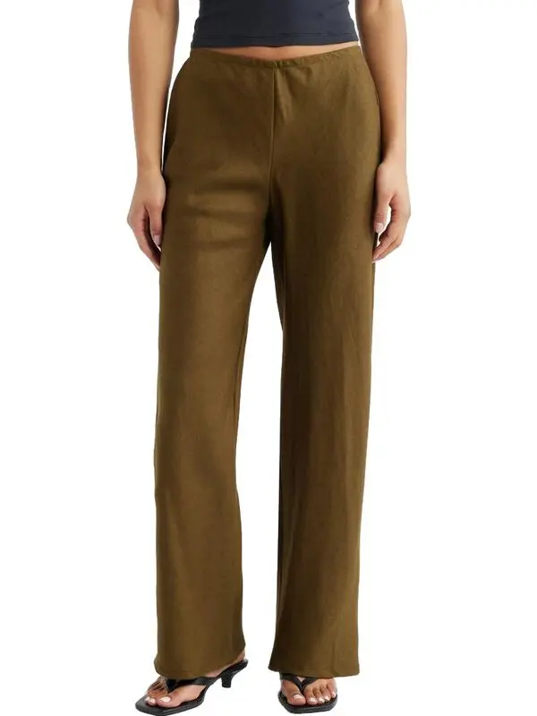REFORMATION Gale High-waisted Linen Pants - Dark Olive