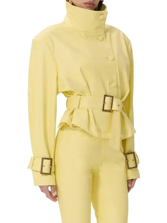 AFRM Scarlette Belted Faux Leather Jacket - Lemon Meringue