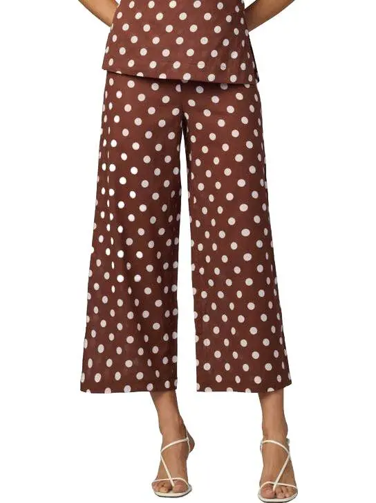 Joe's Jeans The Mariel Linen & Cotton Crop Wide Leg Pants - Chocolate/ecru Dot