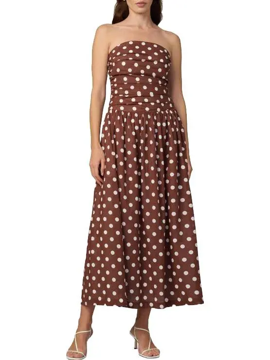 Joe's Jeans The Reina Linen Blend Strapless Maxi Dress - Chocolate/ecru Dot