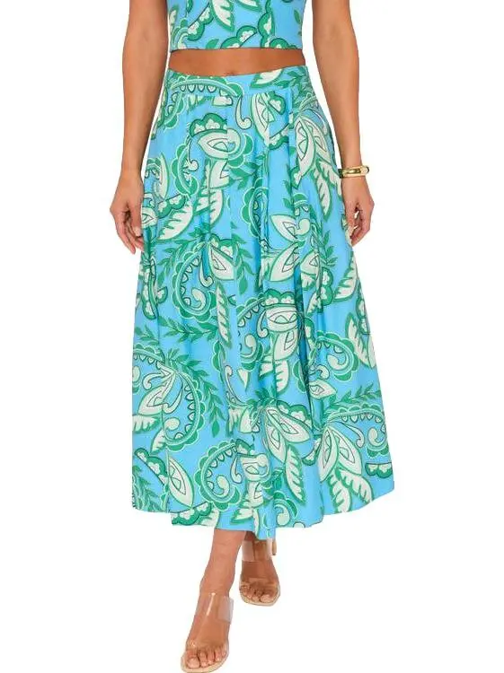 VICI Abstract Paisley Print Midi Skirt - Blue