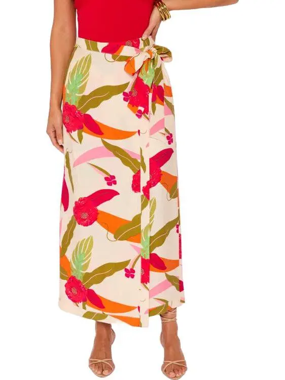 VICI Riviera Printed Faux Wrap Skirt - Cream Red