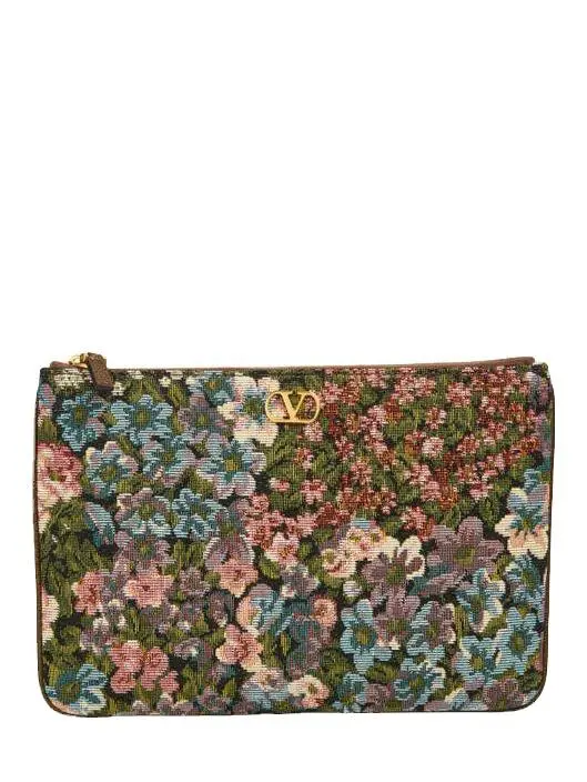 Valentino Garavani Vlogo Floral Jacquard Pouch - Brown Multi