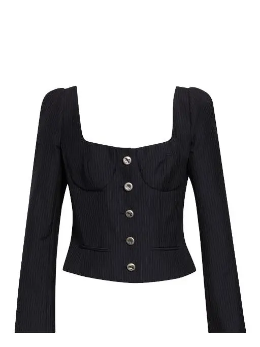 Alexander McQueen Pinstripe Corset Wool & Mohair Fitted Jacket - Navy