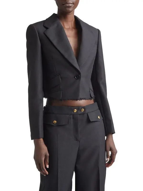 Alexander McQueen Pagoda Wool & Mohair Crop Jacket - Black