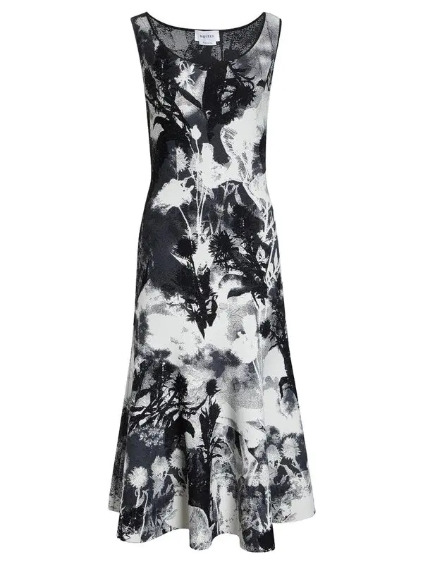 Alexander McQueen Floral Jacquard Midi Sweater Dress - Ivory/black