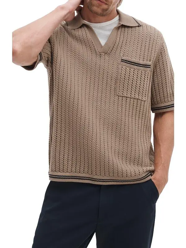 Rag & Bone Open Stitch Johnny Collar Polo - Warm Grey