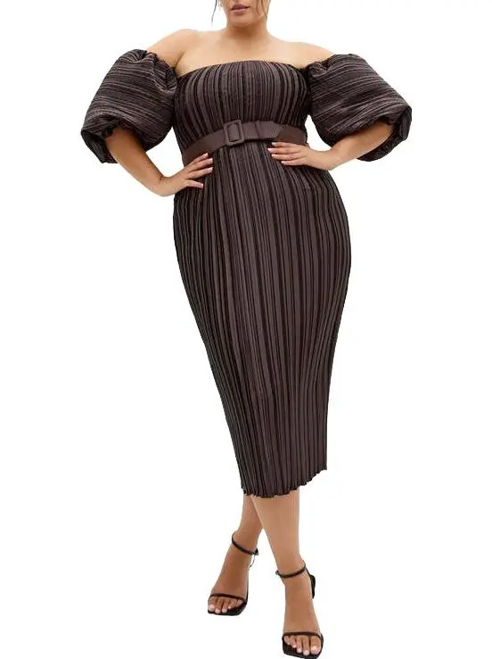 City Chic Krista Off-the-shoulder Midi Dress - Chocolate