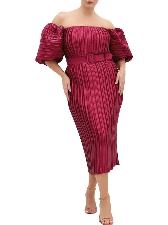 City Chic Krista Off-the-shoulder Midi Dress - Raspberry