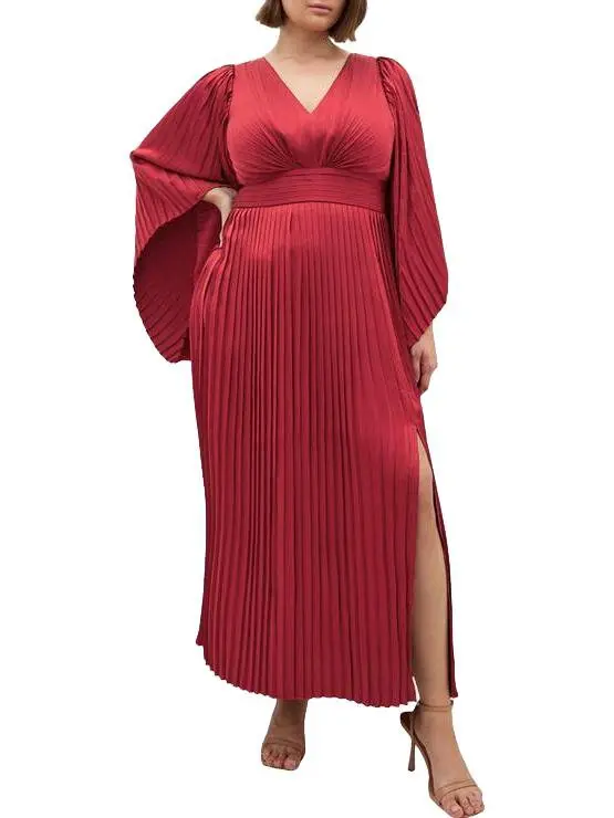 City Chic Carmina Long Sleeve Maxi Dress - Currant