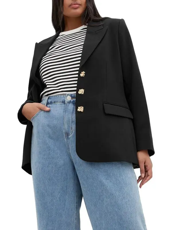 City Chic Alexi Peak Lapel Blazer - Black