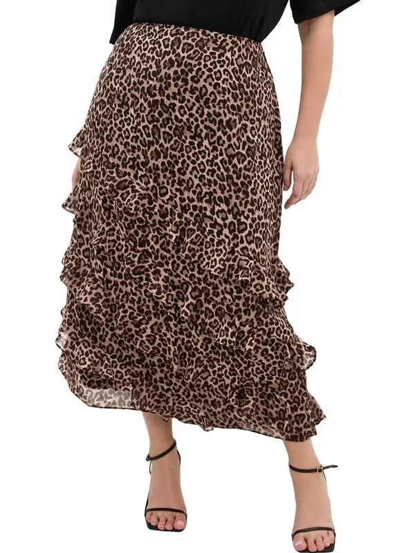 City Chic Skai Ruffle Maxi Skirt - Leopard