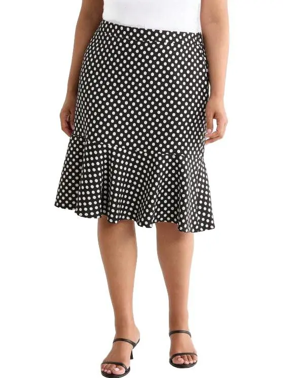 KASPER Polka Dot Frill Hem Skirt - Black/lily White