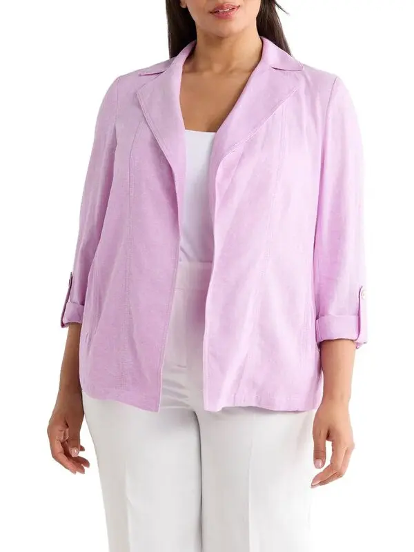 KASPER Roll-tab Linen Blend Jacket - Cosmo Pink/lily White