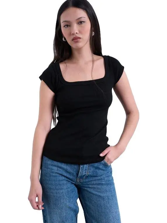 Topshop Square Neck Stretch Cotton Rib T-shirt - Black