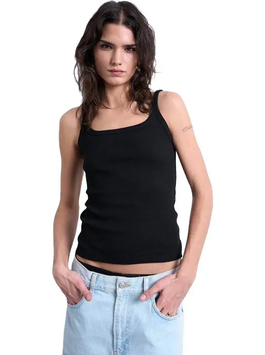 Topshop Scoop Neck Rib Tank - Black