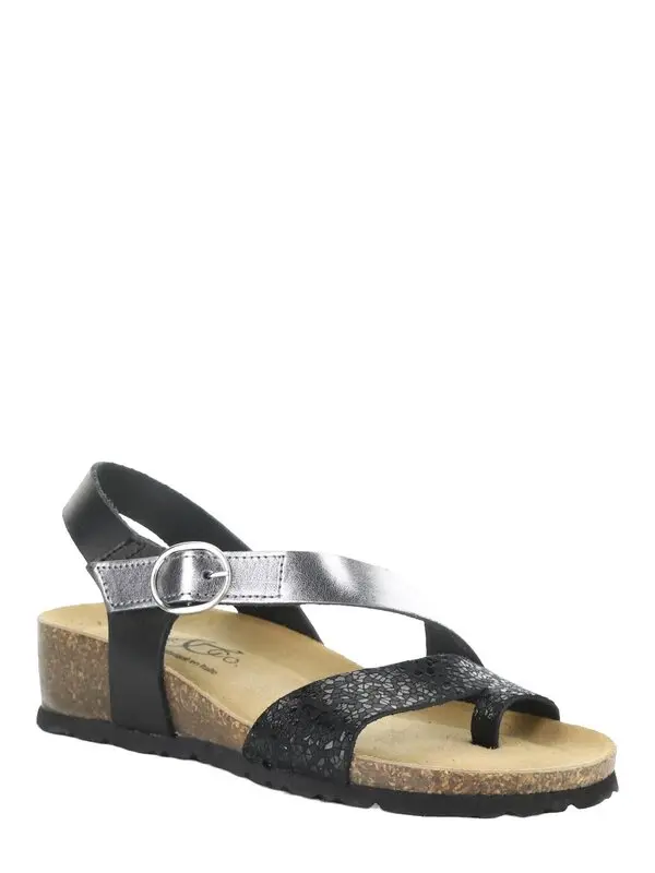 BOS. & CO. Luissa Slingback Platform Wedge Sandal - Black/silver