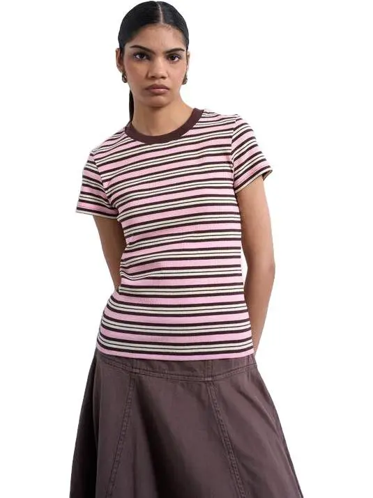 Topshop Stripe Short Sleeve Stretch Cotton Rib T-shirt - Pink Multi