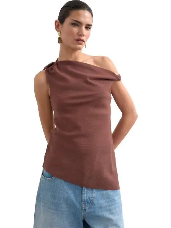 Topshop Twist One-shoulder Asymmetric Top - Chocolate