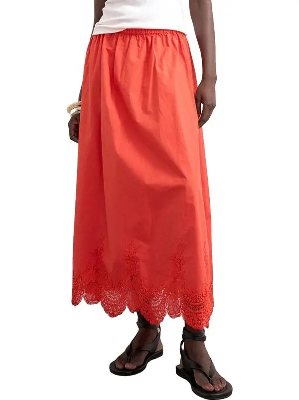 Topshop Lace Hem Maxi Skirt - Red