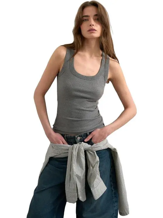 Topshop Ribbed Scoop Neck Tank - Grey