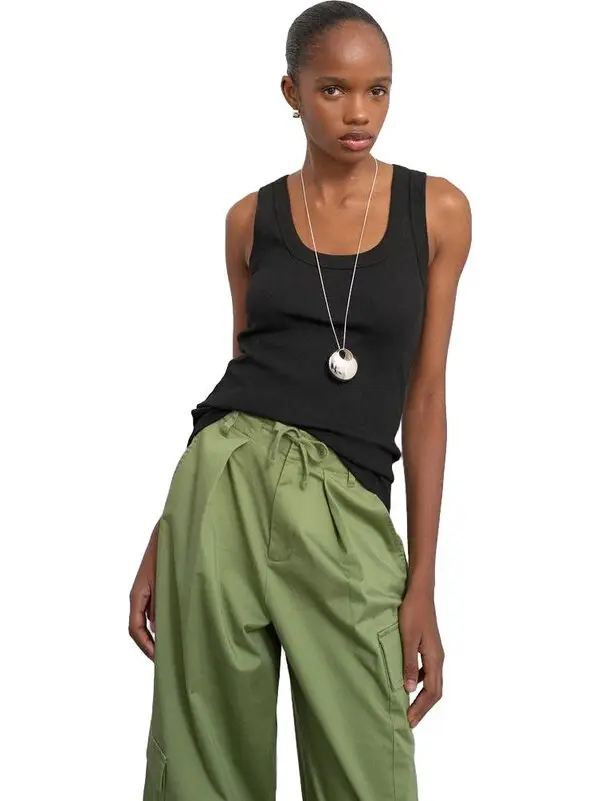 Topshop Scoop Neck Rib Tank - Black