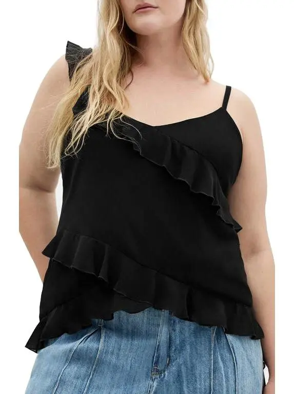 City Chic Waverly Ruffle Asymmetric Tank - Black