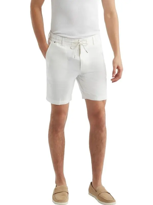 BOSS Linen Blend Drawstring Shorts - White