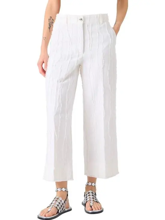 Akris Chiara Cotton Fil Coupé Crop Wide Leg Jeans - Cream