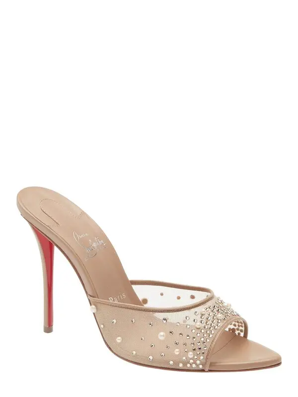 CHRISTIAN LOUBOUTIN Miss Z Crystal Embellished Mesh Pointed Toe Stiletto Sandals - Blush/blush