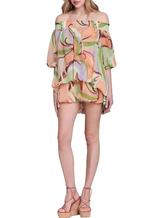 Avec Les Filles Printed Off-the-shoulder High-low Dress - Riviera Fan