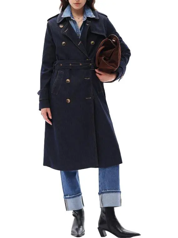 BAYEAS Double-breasted Denim Trench Coat - Dark Blue